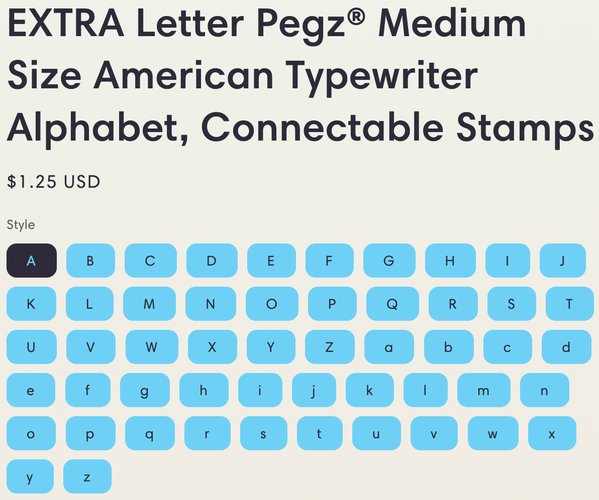 EXTRA Letter Pegz® Medium Size American Typewriter Alphabet, Connectab ...